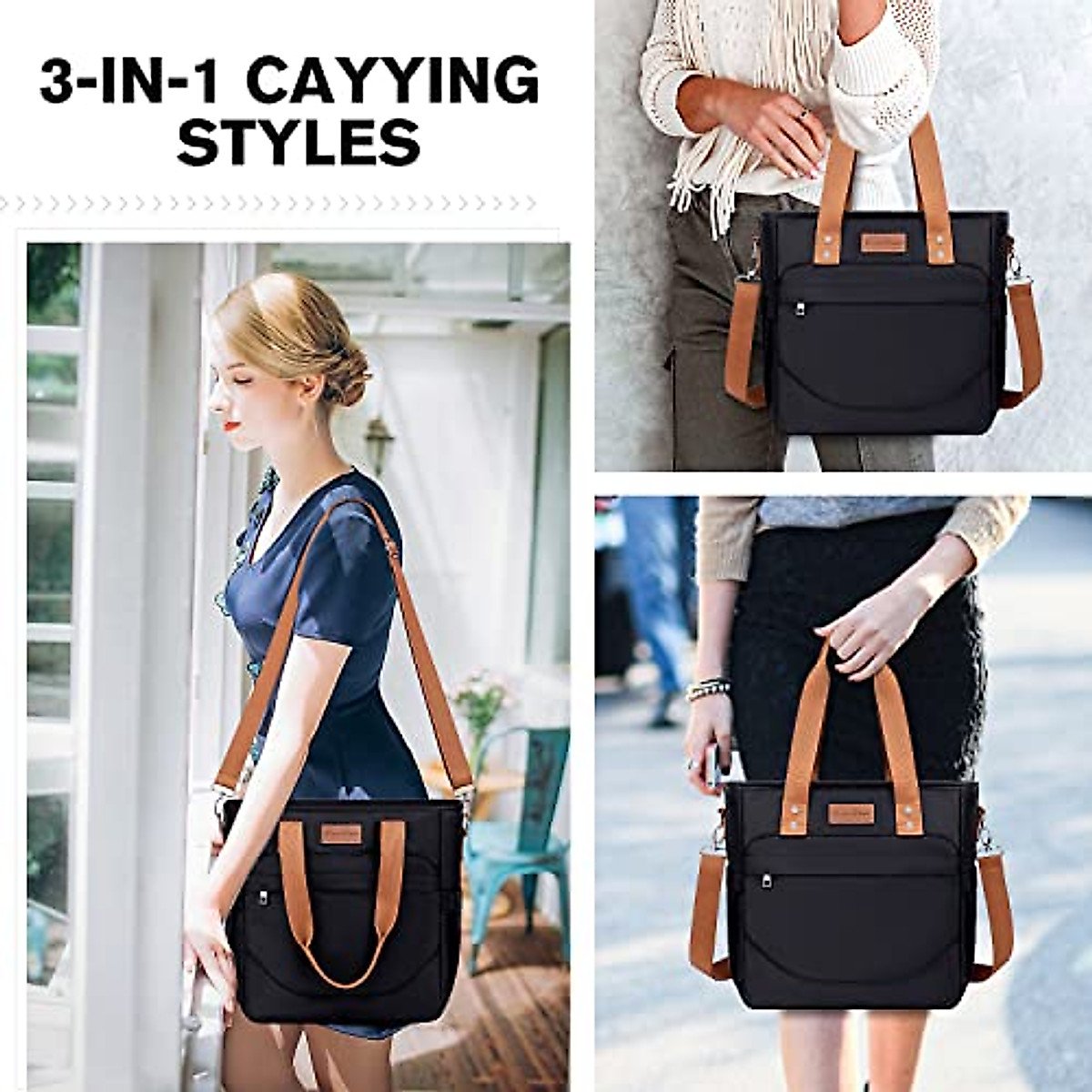 Fresh-flash Lunch Bag for Women Men Work, Large Insulated Lunch box, Leakproof Lunch Tote Bag Reusable Lunch Cooler with Removable Shoulder Strap, Side Pockets for Adults Picnic Camping-Black