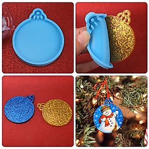 Juome Christmas Resin Molds Silicone, 4 Pcs Christmas Ornaments Round Shape Pendant Epoxy Resin Molds, DIY Crafts Jewelry Keychain Making Christmas Decorations