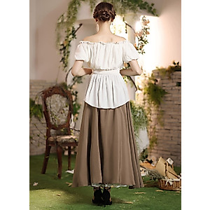 Scarlet Darkness Womens Maxi Skirt Victorian Renaissance High Waisted Double Layer Skirts Brown S