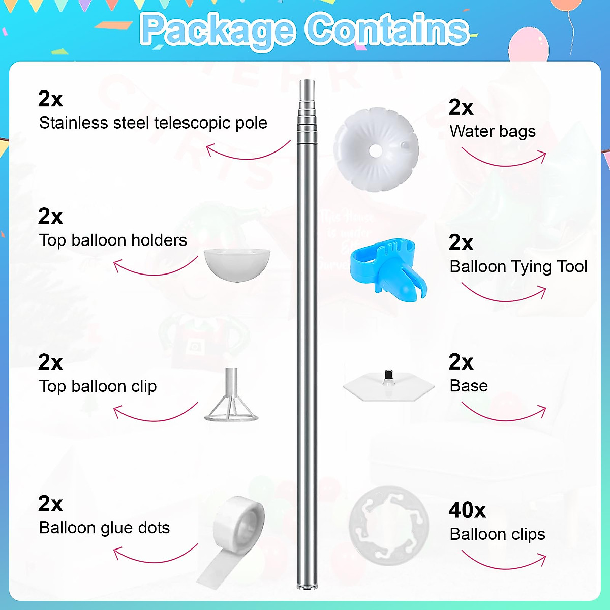 Aivwis Metal Telescopic Pillar Balloon Stand Set of 2, 6.6 Feet Balloon Tower, Height Adjustable Balloon Column Stand Kit Set for Halloween Birthday Graduation Party Decoration (Balloon Column Kit)