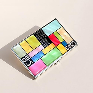 Mother of Pearl Business Card Case Credit Id Name Holder Travel Wallet Art Painting Design Metal Stainless Steel Engraved Slim Purse Pocket Cash Money Wallet (Patchwork)