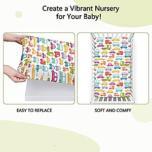 Cars Themed Fitted Crib Sheet,Standard Crib Mattress Fitted Sheet Toddler Bed Mattress Sheets -Baby Crib Sheets for Girl or Boy,28“ x52“,Multicolor