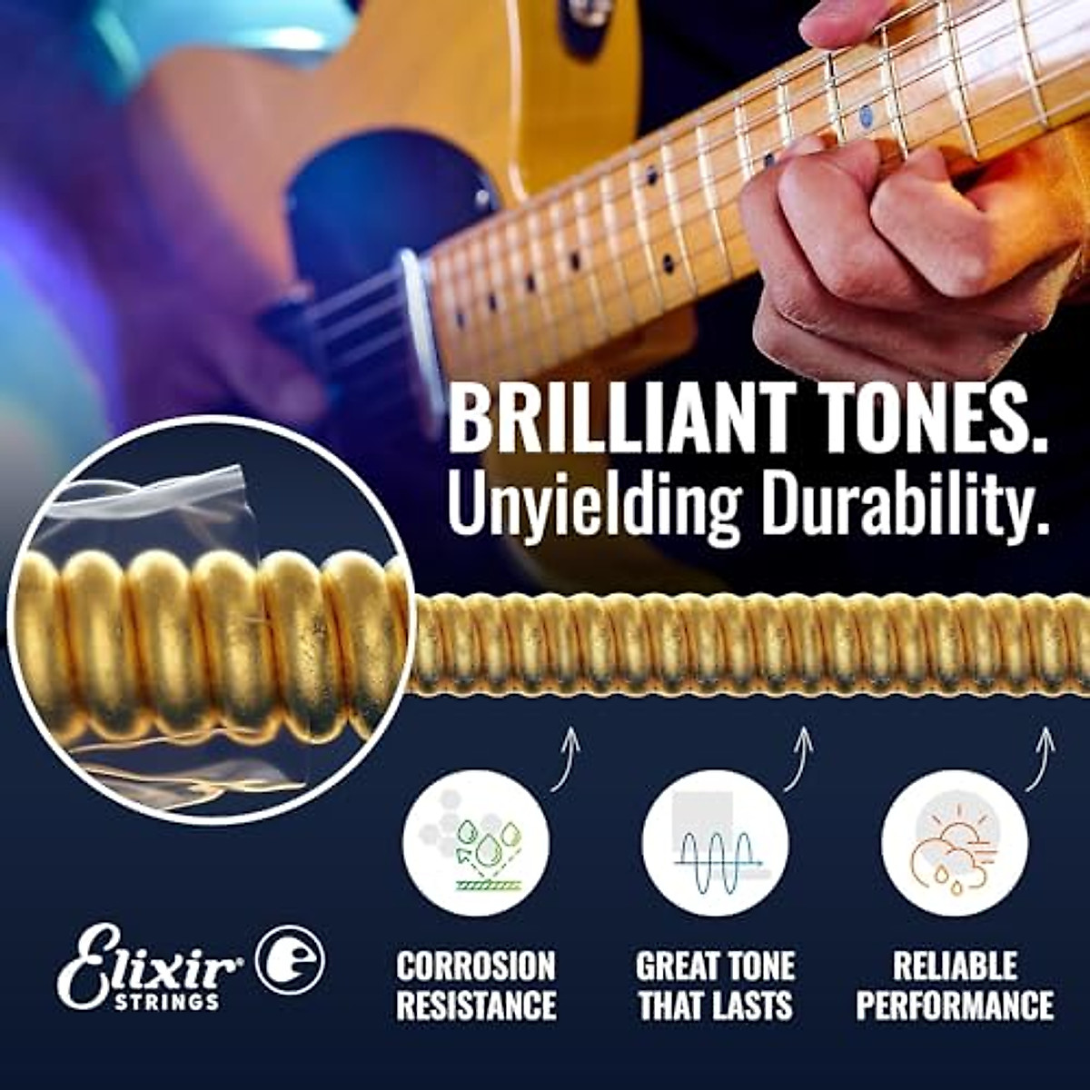 Elixir Strings, Electric Guitar Strings, Nickel Plated Steel with NANOWEB Coating, Longest-Lasting Bright Tone with Comfortable Feel, 6 String Set, Heavy 12-52