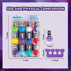 Townley Girl Disney Frozen Elsa and Anna Non-Toxic Peel-Off Water-Based Safe Quick Dry Nail Polish Gift Kit Set for Kids Girls with Bonus Nail Separators, 14 Pc Set (All Solid Colors)