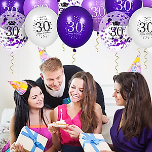 30th Purple Birthday Balloons Decorations, 16 PCS Purple White Happy 30th Birthday Confetti Latex Balloons for Women Men Happy Birthday Party Wedding Anniversary Indoor Outdoor Party Supplies,12 Inch