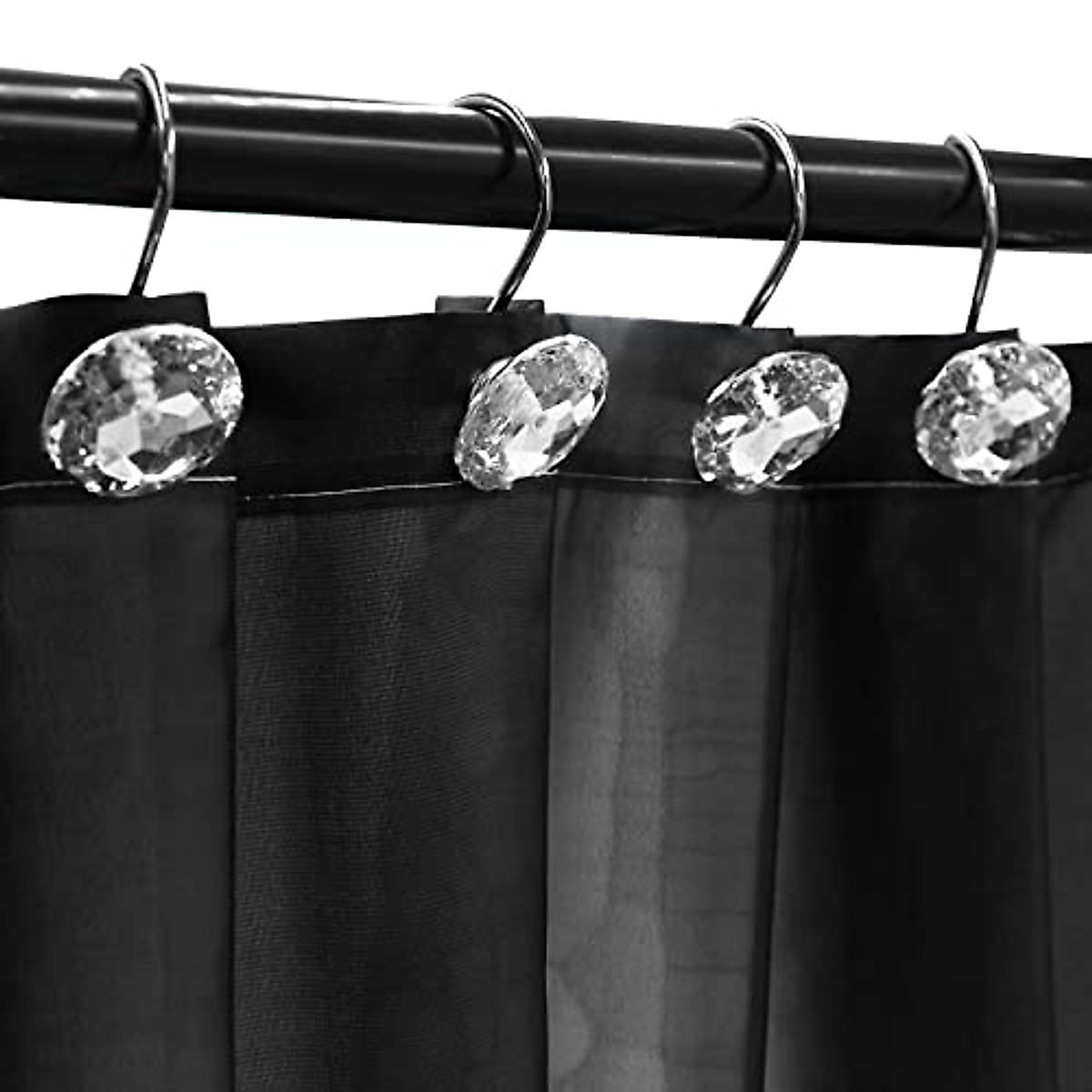 Gibelle Shower Curtain Hooks, Diamond Shaped Shower Curtain Rings Hooks for Bathroom Curtains Rod, Acrylic Decorative Rhinestones Bling Rolling Bathroom Accessories Set of 12, Clear