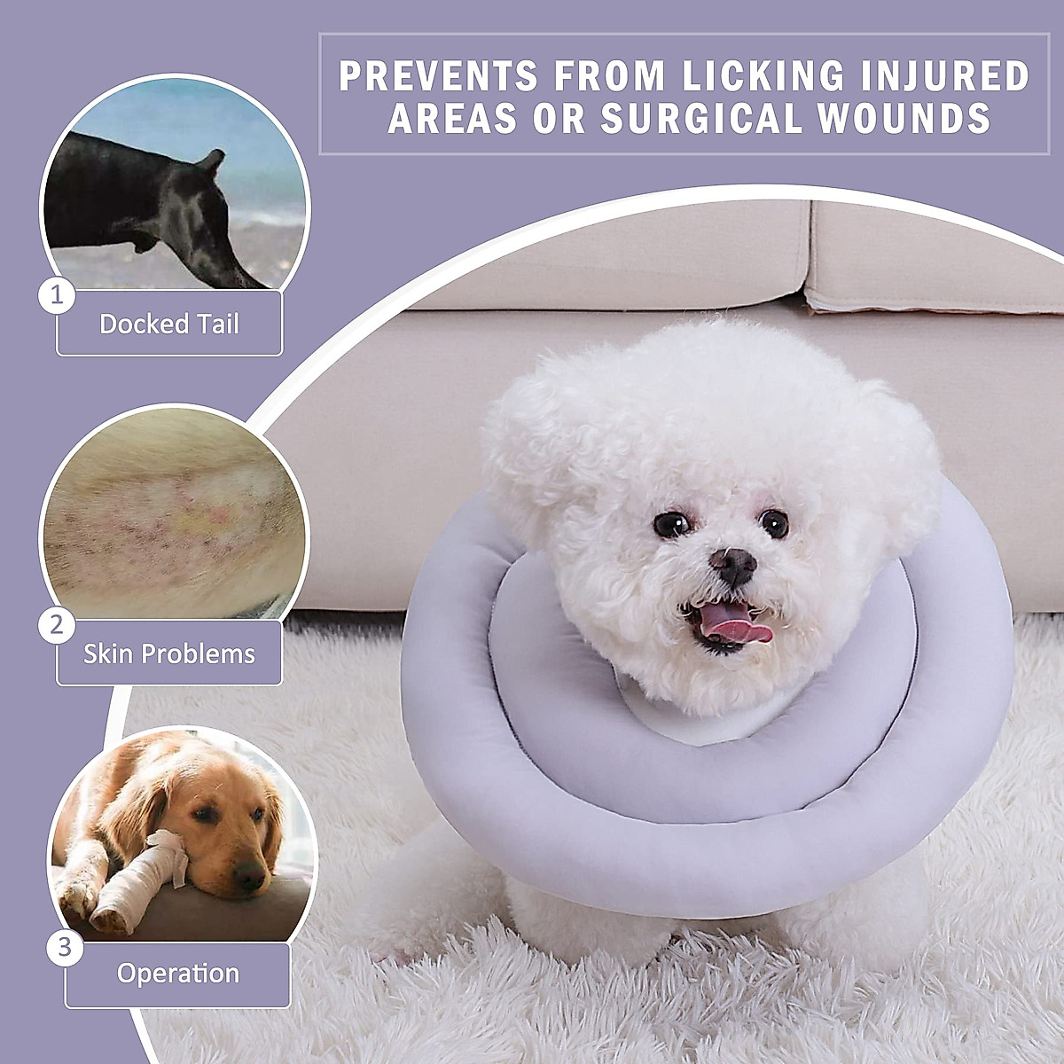 Dog Cone Collar Water-Resistant Soft Cone for Dogs After Surgery Adjustable Pet Recovery Collars Comfy Dog Neck Donut Collar Protective Elizabethan Collar Alternative for Dogs & Cats, M