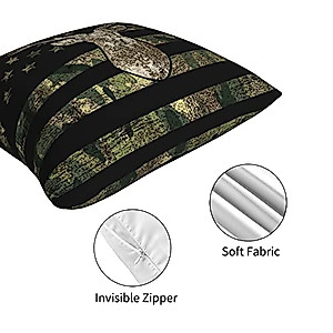 Gianlaima Camo Camouflage Hunting Deer American Flag Painting Set of 4 Decorative Throw Pillow Cases Sofa Cushion Covers for Couch Bedroom Living Room Car Home Decor