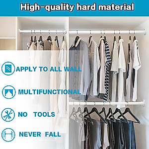 Closet Rod - 30-50 Inches, No Drilling Closet Rod Extender Hanging - White Adjustable Clothes Hanging Bar, with Holder for Closet, Bathroom, Windows(with Holder)