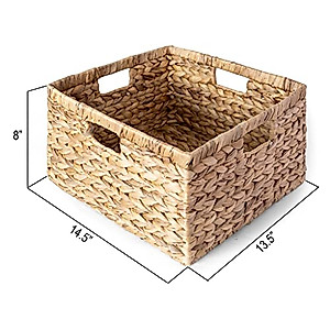 BARIEN 14.5” x 13.5” x 8” (Set of 3) Natural Water Hyacinth Storage Baskets, Rectangular Wicker Basket with Built-in Handles, Large (Natural - Set of 3)