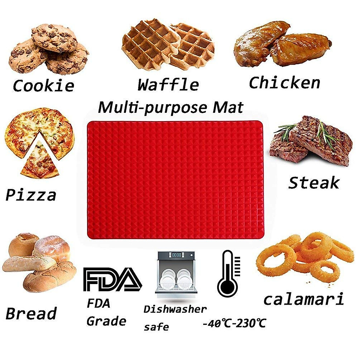 Ohequbao Non-Stick Silicone Baking, Pyramid Healthy Cooking Oven Mat Fat-red, Black-2 Pack