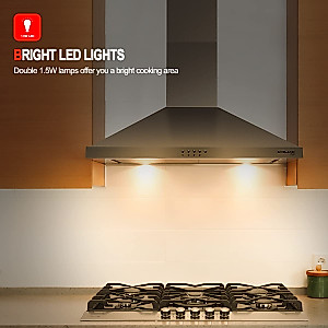 30" Wall Mount Range Hood, GASLAND Chef ECO PR30SP Ducted Kitchen Stove Hood with LED lights, 3 Speed Exhaust Fan, Push Button Control, Aluminum Filter