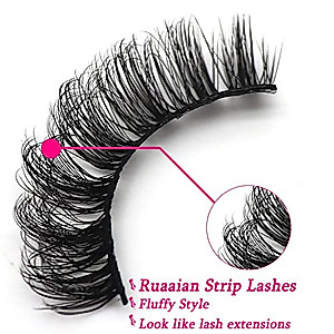 Russian Strip Lashes that look like extensions, D Curl Fluffy False Eyelashes, 10 Pairs Wispy Natural Fake Lashes Pack(D03)