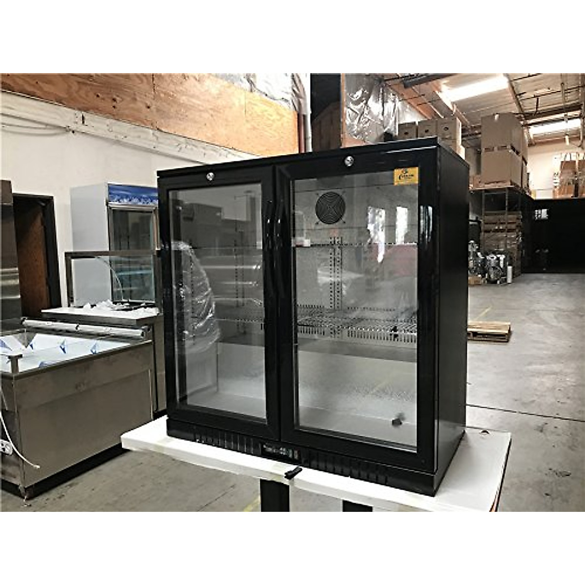 COOLER DEPOT Beer Back Bar Cooler 2 door 35 inch Commercial Refrigerator 35 inch Black Beverage Cooler Counter Height 35 Deg-46 DegF with 2 Glass Door
