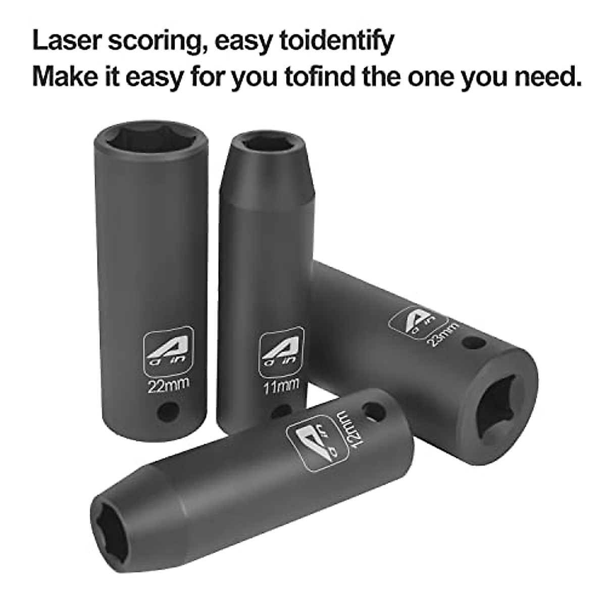 AAIN 15-Piece 1/2 Inch Drive Metric Deep Impact Socket Set，6-Point,10mm to 24mm 1/2 Socket Set, A029