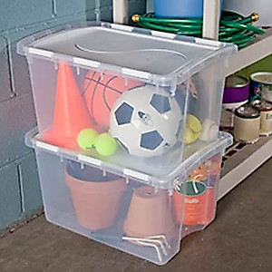 Sterilite 48 Quart Multipurpose Clear Base Storage Box Tote Container with Secure Hinged Lid for Home or Office Organization, (30 Pack)