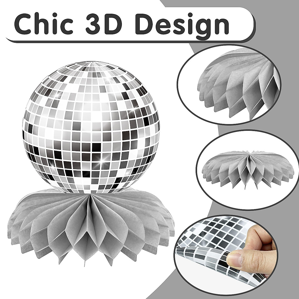 15 PCS Silver Disco Theme Honeycomb Centerpieces Disco Ball Party Decorations 70s Disco Party Table Centerpieces for Back to 70s Party Supplies Favors