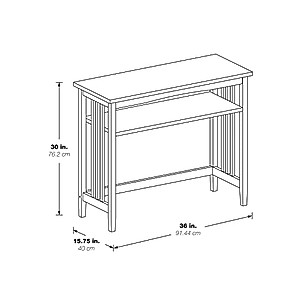 OSP Home Furnishings Sierra 36-Inch Foyer Table with Lower Storage Shelf and Mission Style Side Panels, White