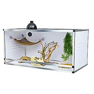 Large Reptile Terrarium Habitat Tank 48''x24''x24'' for Bearded Dragon Gecko Lizard Snake, PVC Enclosure 120 Gallon Wide Breeding Lounge Vivarium Area with Sliding Doors Lock Crawling Pet-White