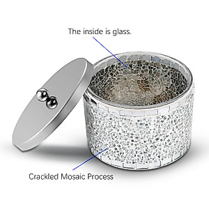 Bathroom Jars q tip holder, Mosaic Glass Cotton Swab Holder, Cosmetics Makeup Accessories Storage for Makeup Sponge Bath Salts Storage Christmas Birthday, Silver