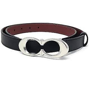 Coach Women's Signature Buckle Belt, 25mm (Silver Double C Buckle - Black, S)