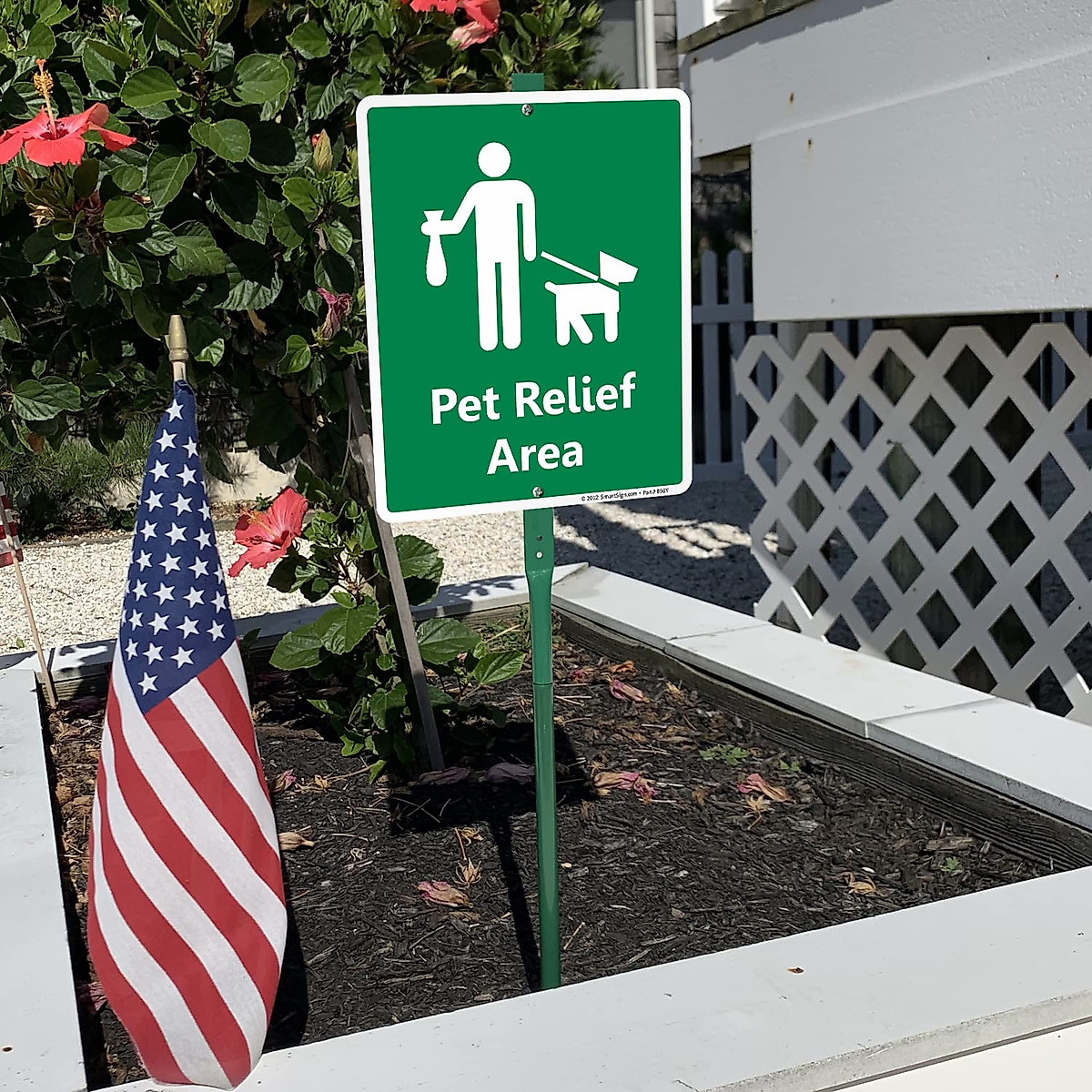 SmartSign 12 x 10 inch “Pet Relief Area” LawnBoss Yard Sign with 3 foot Stake, 40 mil Laminated Rustproof Aluminum, White and Green, Set of 1, Made in USA