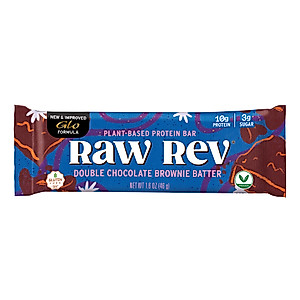 Raw Rev Vegan High-Protein Bars, Double Chocolate Brownie Batter, 10g Plant Protein, 12g Fiber, Non-GMO, 1.6 Oz, 12 Count (Pack of 1)