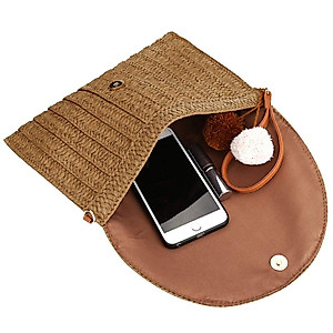 Straw Clutch,Straw Handbag Clutch for Women Summer Beach Straw Woven Envelope Purse Wallet (Dark khaki)