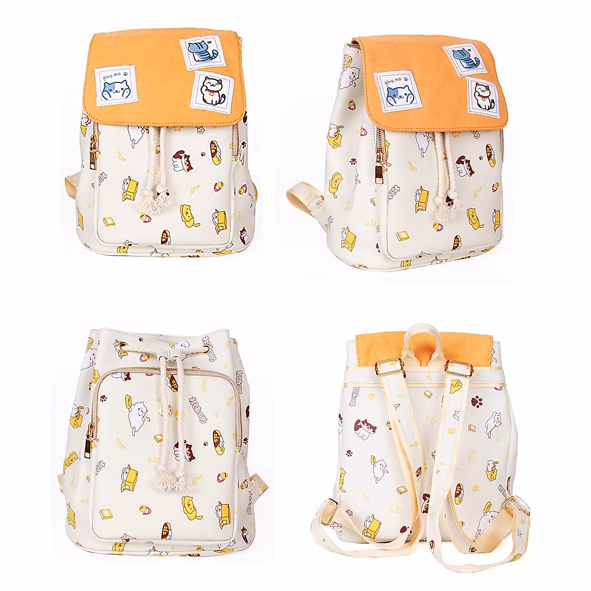 MONMOB Neko Atsume Lolita Style Anime Backpack Cover Type Cute Cat Backpack Shoulders Bag Canvas Bag