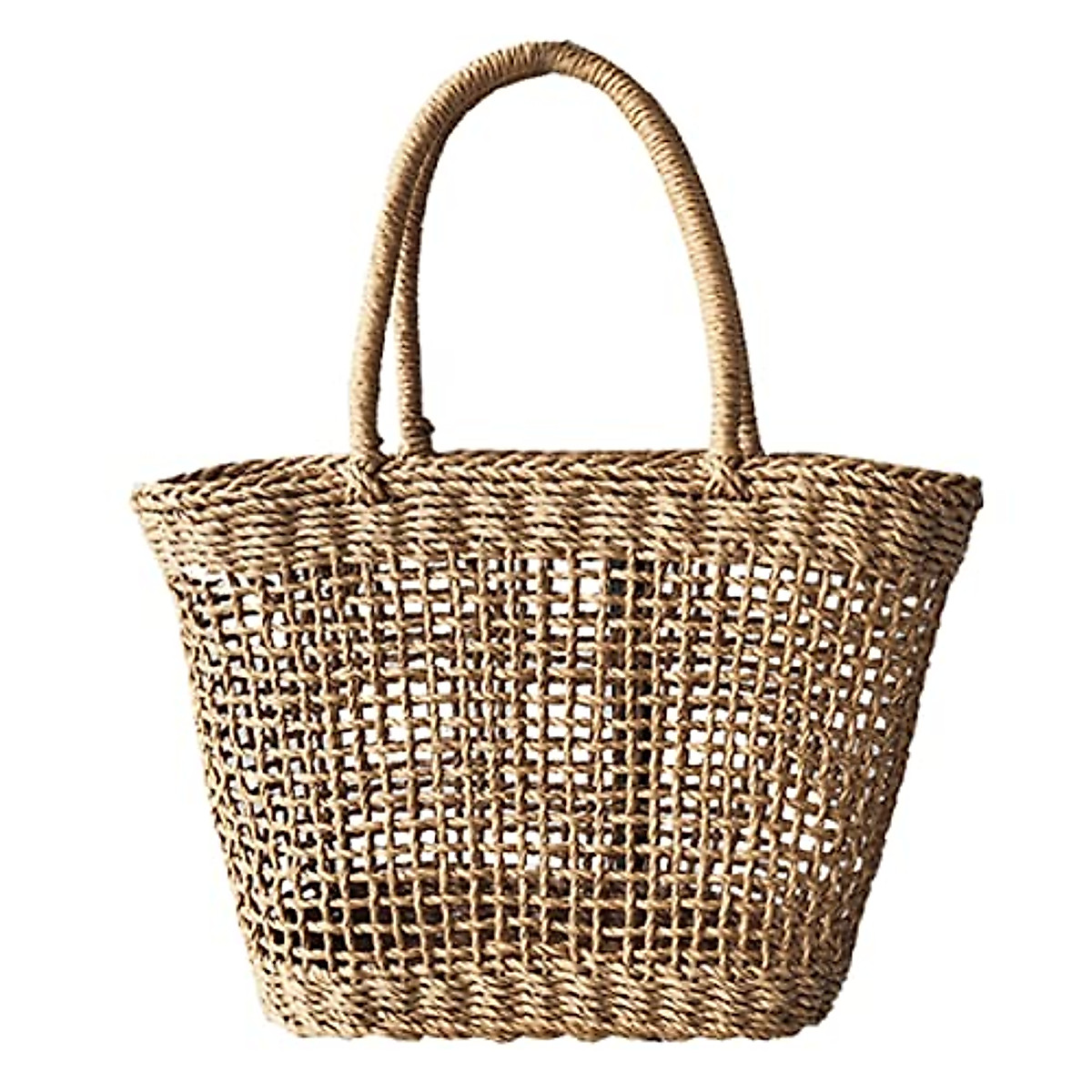 SHERCHPRY Bag for Handbag Women Summer Sea Hand-woven Travel Basket Straw Beach Vacation Woven Fashion Tote Bags Hollow-out Top-handle Clutch Rattan Khaki
