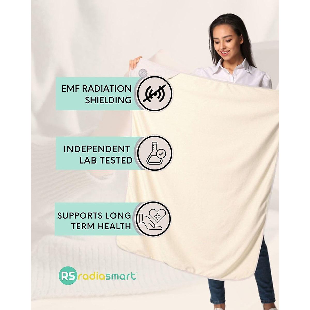 Radia Smart® 5G Blocking, EMF Protection Baby Blanket, Pregnancy Belly Shielding, Natural Cotton, Large 43 x 35