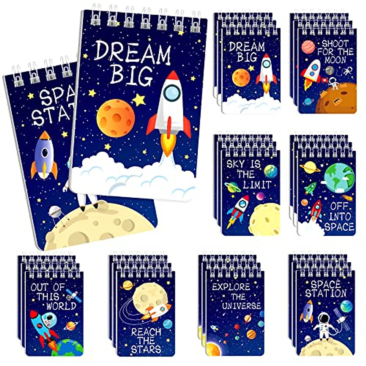 Outer Space Mini Notebook 32 Pack Kids Space Party Favor Galaxy Goodie Bags Solar System Science Astronaut Rocket Planet Small Spiral Pocket Notepads for Boys Girls Space Theme Birthday Party Supplies