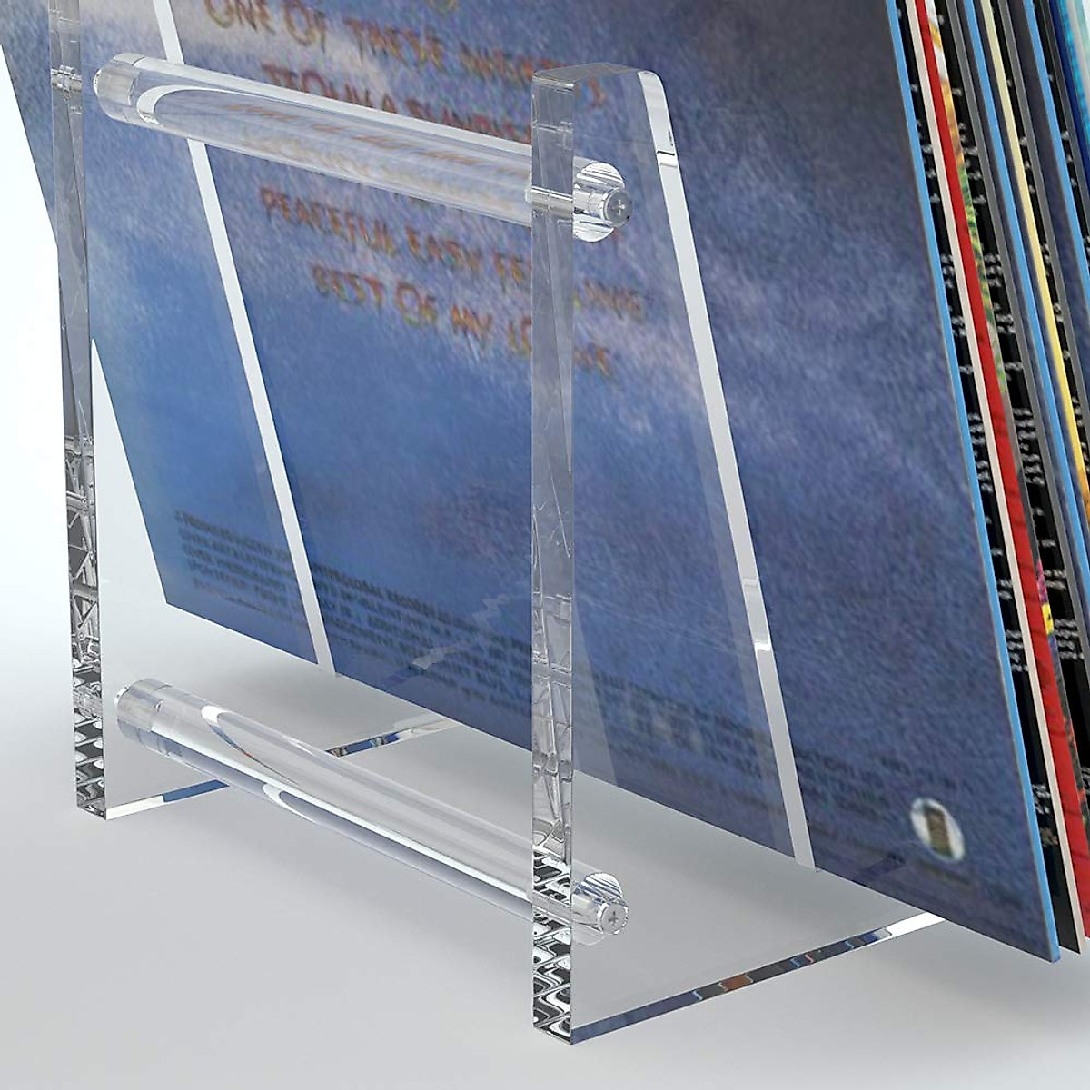 NIUBEE Clear Vinyl Record Stand Holder for Desktop Album Storage, Acrylic Vinyl Record Shlef Display 50 LPs