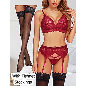 Avidlove Women Plus Size Lingerie Set with Tigh High Stockings Sexy Lace Bralette Bra and Panty with Garter Belt