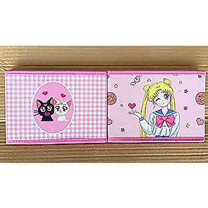 Kerr's Choice Collapsible Cube Storage Box Pink Desk Decorative Boxes Desk Baskets Animie Moon Makeup Holder Organizer with Badge Holder Keychain