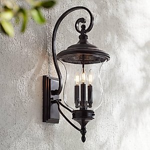 Franklin Iron Works Carriage Traditional Outdoor Wall Light Fixture LED Dimmable Bronze 26 3/4" Clear Seedy Glass for Exterior House Porch Patio Outside Deck Garage Yard Front Door Garden Home