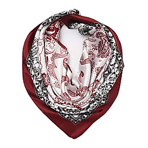 YOUR SMILE Silk Like Scarf Women's Fashion Pattern Large Square Satin Headscarf (Burgundy Bandanna)