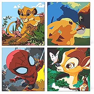NAIMOER Framed Paint by Numbers for Kids, 4Pack Paint by Numbers Framed Canvas for Kids Ages 8-12, Spiderman Paint by Number Kits, Acrylic Cartoon Oil Painting with Wooden Easel & Velcro (8x8inch)