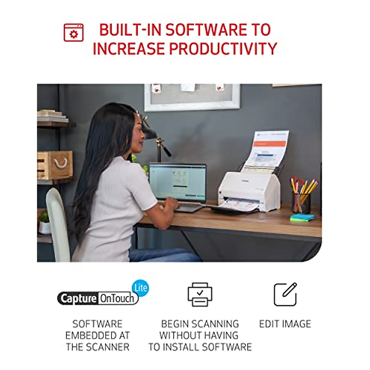 Canon imageFORMULA R30 Office Document Scanner, Auto Document Feeder and Duplex Scanning, Plug-and-Scan Capability, No Software Installation Required