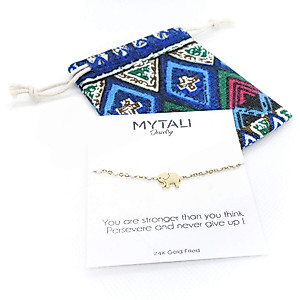 Strong Elephant Persevere 24k Gold Filled Bracelet 6.5-8 Inches