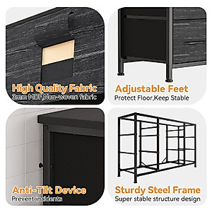 Jojoka Wide Dresser with 10 Large Drawers for 55'' Long TV Stand with Power Outlet Entertainment Center, Storage Fabric Drawer Unit for Bedroom, Closet, Entryway, Sturdy Metal Frame, Black willow