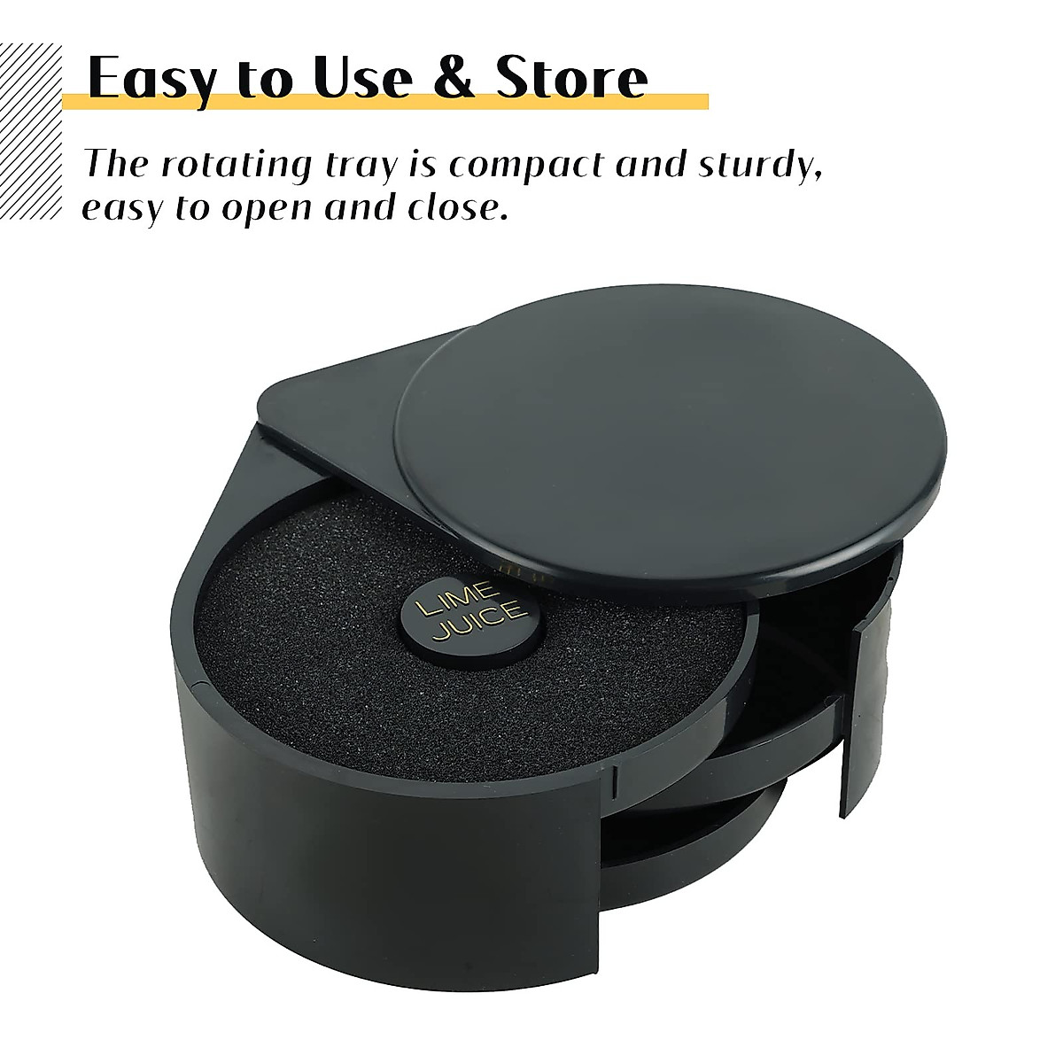 MYFULLY 3 Tier Bar Glass Rimmer Bartender Tool with Sponge Rotating Trays Salt Box Spice Container Salt Sugar Lime Juice Black Plastic Bar Glass Rimmer Great for Cocktails & Margaritas