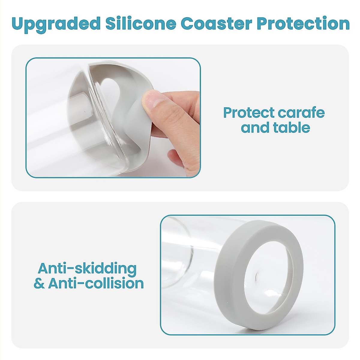 Wikapy Bedside Water Carafe and Glass Set, Night Bedside Carafe with Silicone Coaster, Water Carafe with Glass Cup for Nightstand Bedroom, Lead-free and Clear Mouthwash Dispenser for Bathroom, 18 OZ