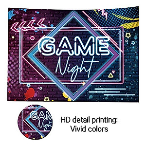 Game Night Theme Photography Backdrops Glow Neon Photo Background for Game On Birthday Party Decor Sleepover Slumber Prom Gaming Party Cake Table Decor Photobooth Supplies 7x5ft