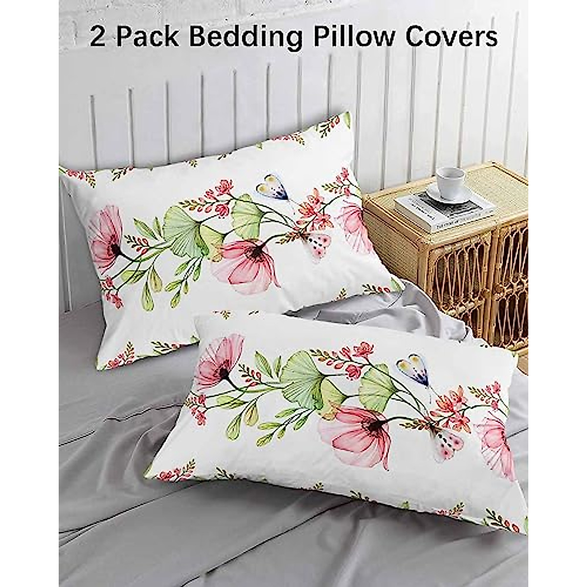 Edwiinsa Red Teal Spring Floral Pillow Covers King Standard Set of 2 20x36 Bed Pillow, Farmhouse Summer Flowers Plush Soft Comfort for Hair/Skin Cooling Pillowcases with Envelop Closure