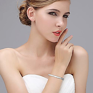 SHKA 925 Sterling Silver Princess Square Cut Tennis Bracelet 18K Women’s Bracelet CZ Bracelets Bridal bracelet with 3x3mm Sparking Cubic Zirconia Stone (Blatinum 6.75 inch)