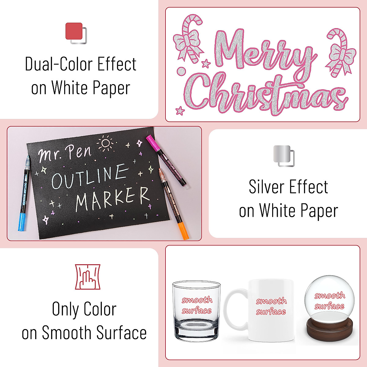 Mr. Pen- Double Line Outline Markers, 10 Colors, Shimmer Markers, Outline Markers Self-Outline Metallic Markers, Outline Pens, Metallic Outline Markers, Craft Pens, Outline Marker