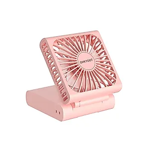 OHKYOOT Portable Travel Fan,Foldable Mini Desk Fan,USB Rechargeable Neck Fan for Travel,Outdoors,Indoors (Pink)