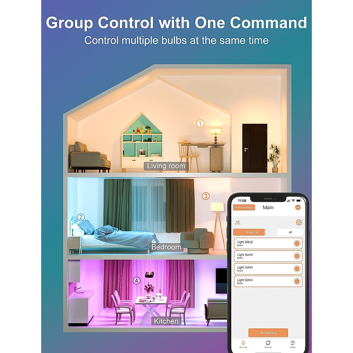 HYDONG Smart Light Bulbs, 15W Color Changing Light Bulbs Compatible with Alexa Only, A19 Alexa Light Bulbs, Tunable 2700K-6000K E26/E27 Bluetooth LED Lights for Bedroom, Living Room 1Pack