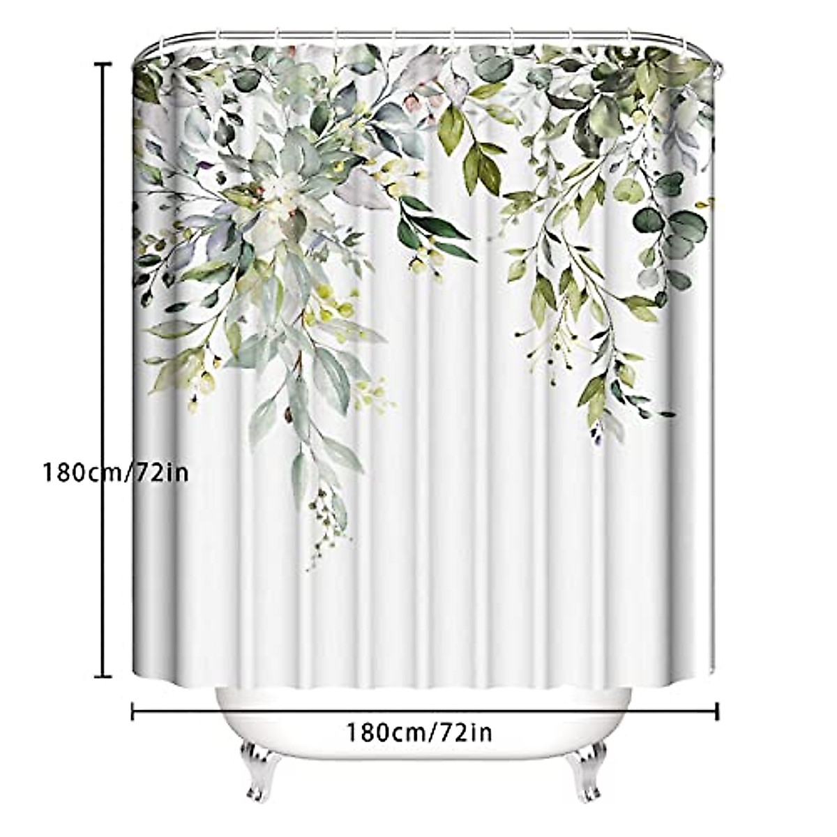 Onlalasyc Plant Shower Curtain, Watercolor Leaves on The Top Shower Curtain Sets for Bathroom Home Hotel, Waterproof and Machine Washable with 12 Hooks, 72×72 inch